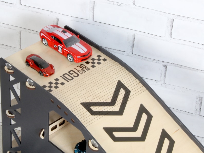 Personalized Toy Car Ramp, Wooden Race Track Garage, Gift for Monster ...