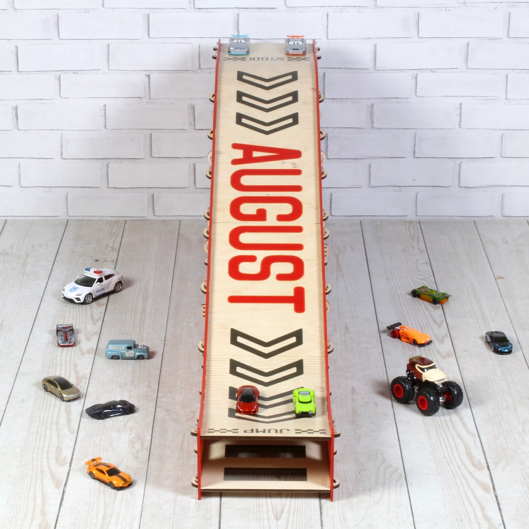 Personalized Toy Car Ramp With Jump Feature and Storage Cells - Etsy