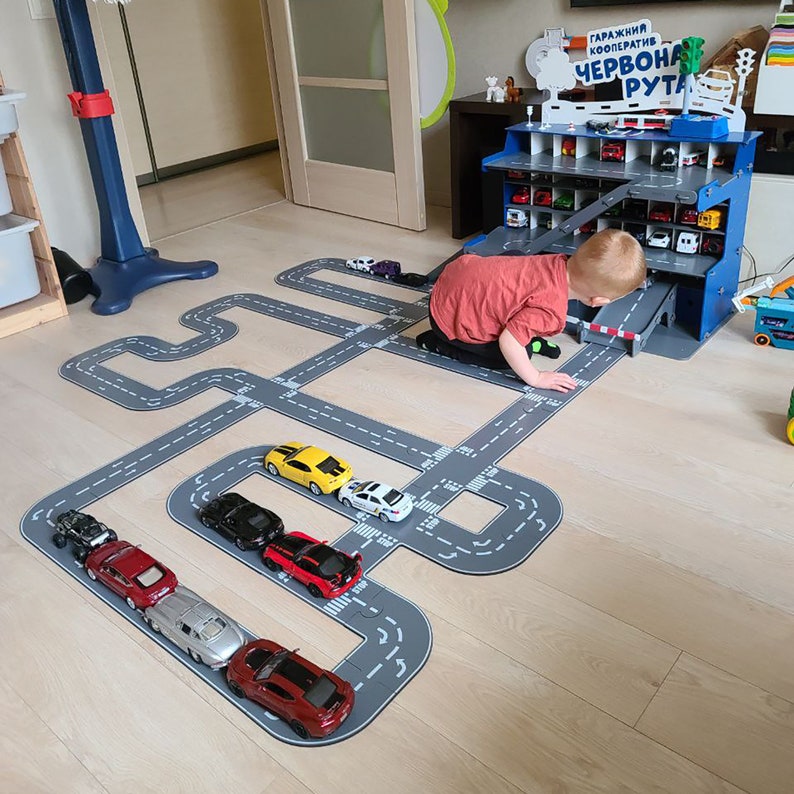 Wooden Toy Car Track Set With Bridge: Fun Toy Road Puzzle - Etsy