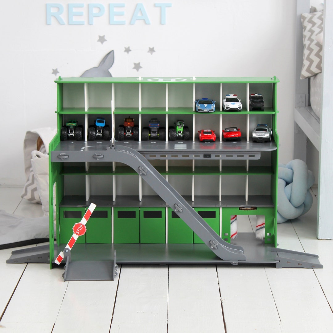 Wooden Toy Garage for Diecast 1/64 and 1/32 Scale Toy Cars, for Boys 3 ...