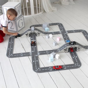 Wooden Toy Car Track Set With Bridge: Fun Toy Road Puzzle - Etsy