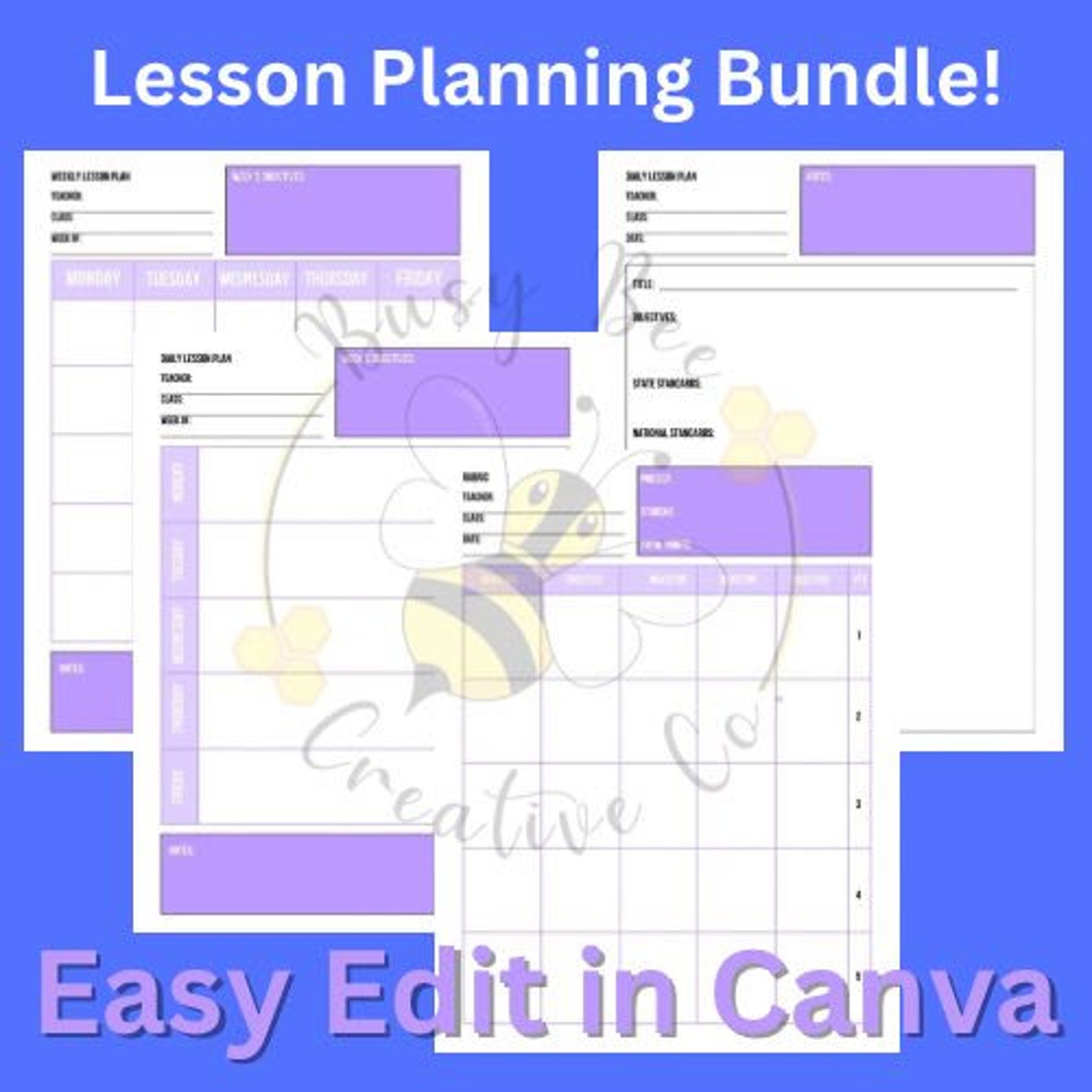 Teacher Lesson Plan Template Edit in Canva - Etsy
