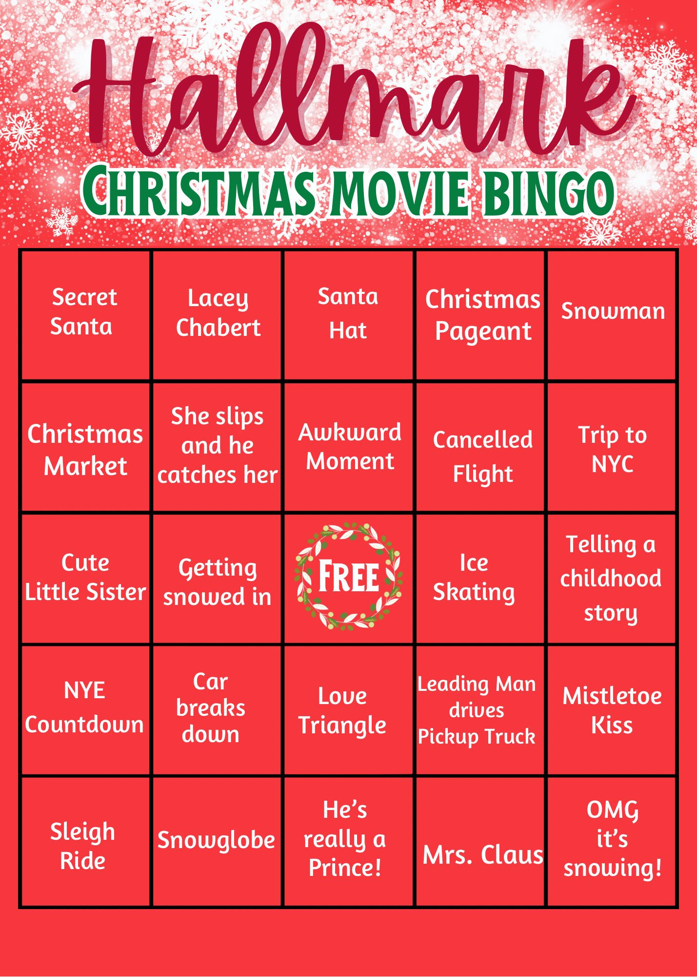 Christmas Movie Bingo | Printable Christmas Games | Holiday Romance ...