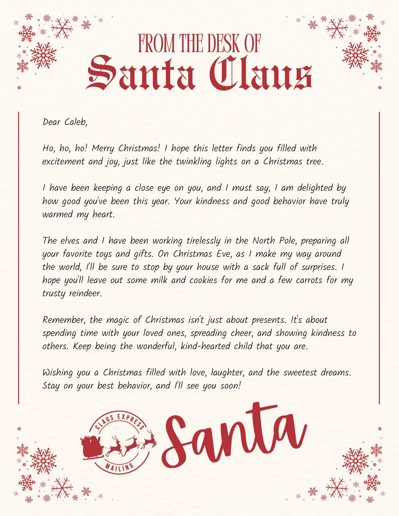 Printable Christmas Letter Custom Santa Letter Santa Christmas Letter ...