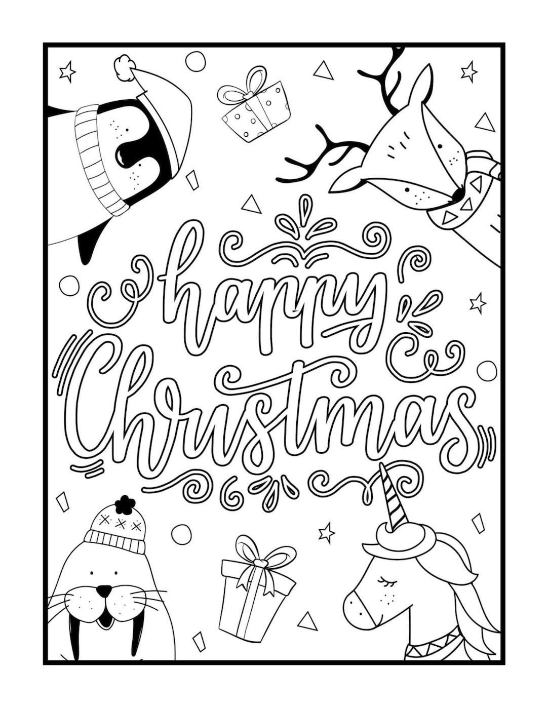 Merry Christmas BIG Printable Coloring Book 40 Pages for Children - Etsy