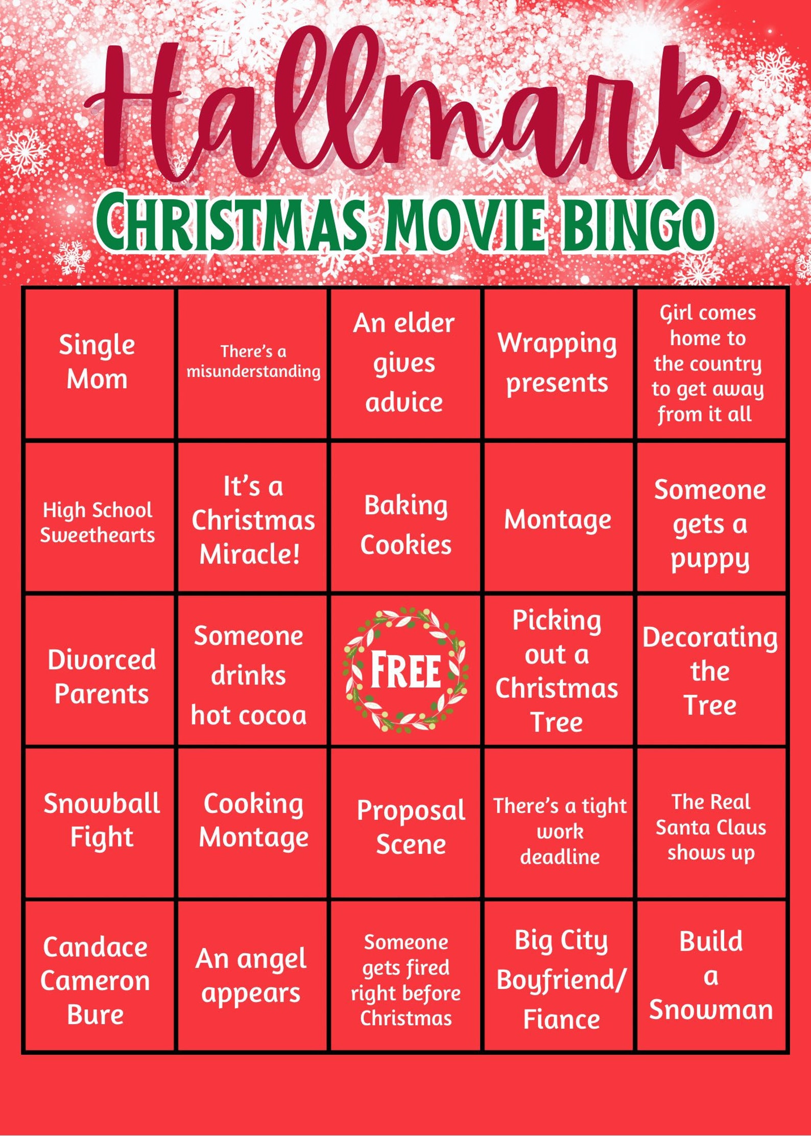 Christmas Movie Bingo | Printable Christmas Games | Holiday Romance ...