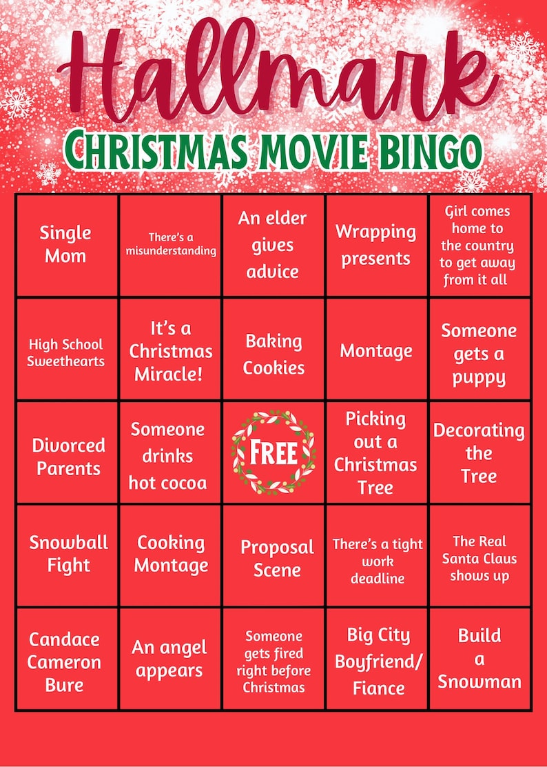 Christmas Movie Bingo | Printable Christmas Games | Holiday Romance Movie Bingo | Printable ...