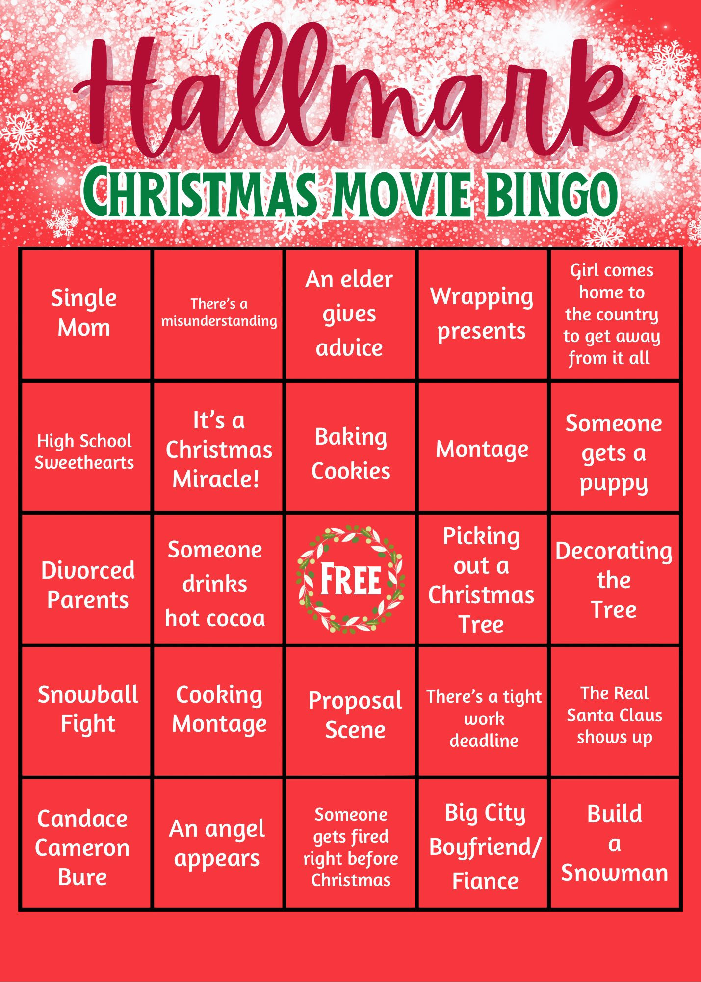 Christmas Movie Bingo | Printable Christmas Games | Holiday Romance ...
