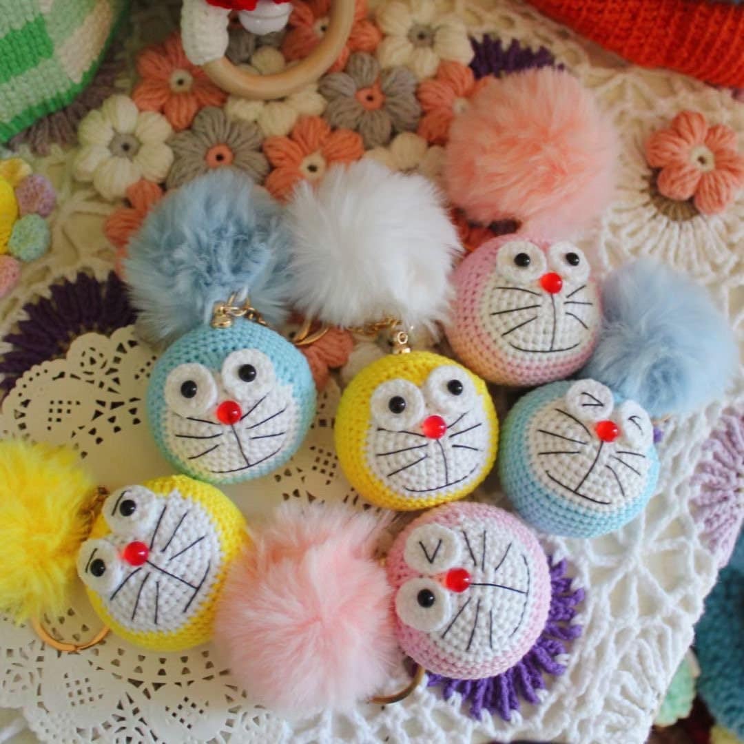 PATTERN: Doraemon Amigurumi Crochet Pattern Mini Doraemon Head Keychain ...
