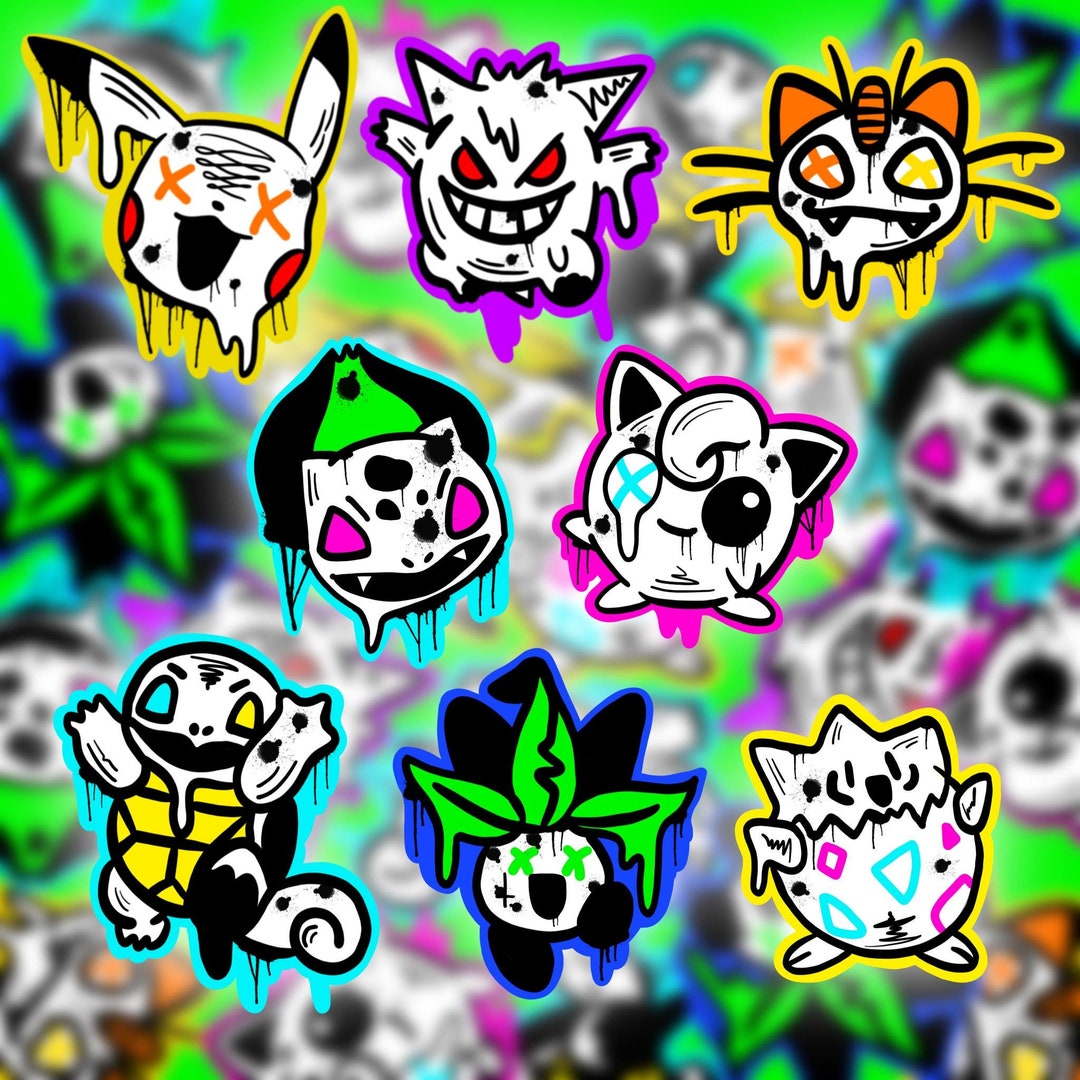 Street Art Style Pokémon Stickers Pack of 8 - Etsy