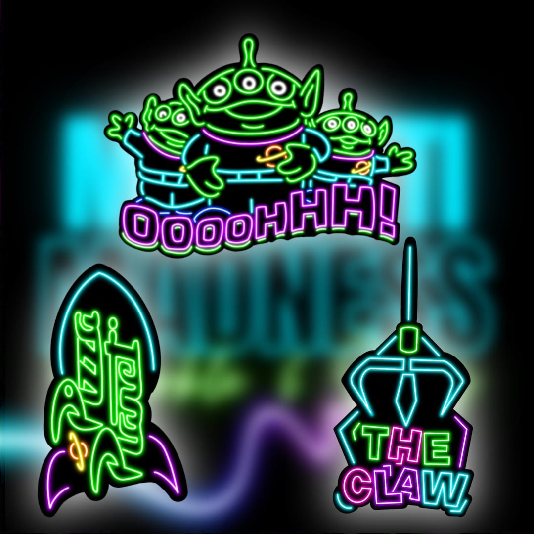 Neon Toy Story Sticker Pack | Pizza Planet Rocket, the Claw & Alien ...