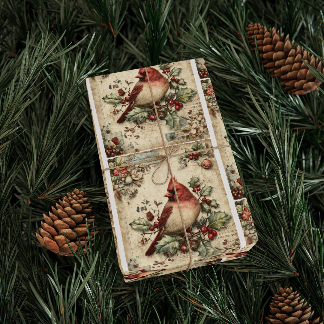 Nostalgic Cardinal Christmas Wrapping Paper, Eco-friendly Festive Gift ...