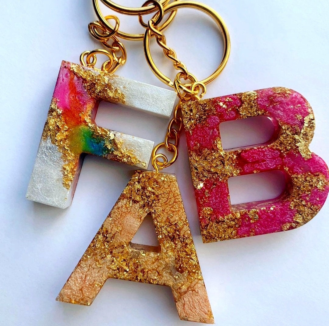 Resin Initial Keyring - Etsy