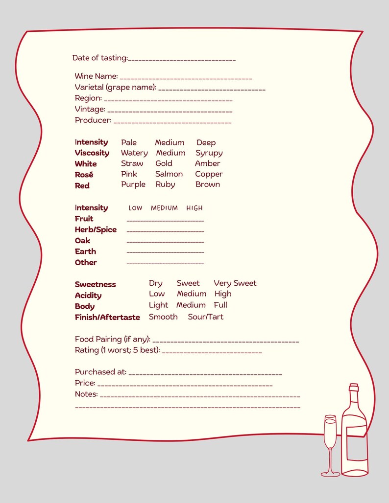 Wine Tasting Journal DIGITAL DOWNLOAD - Etsy