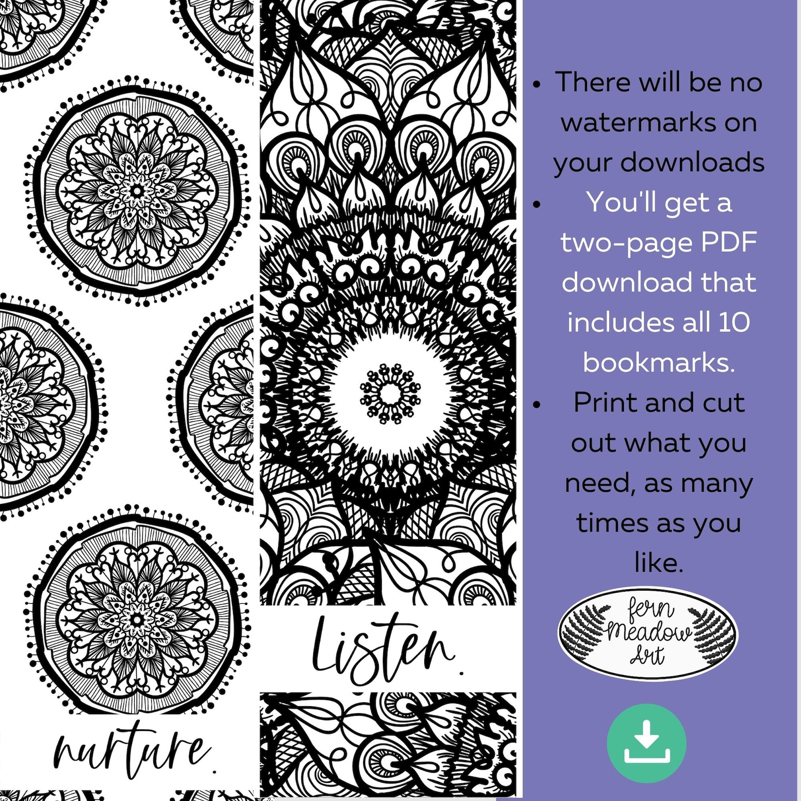 Mandala Bookmarks Set of 10 - Mandala Bookmarks With Single Word ...