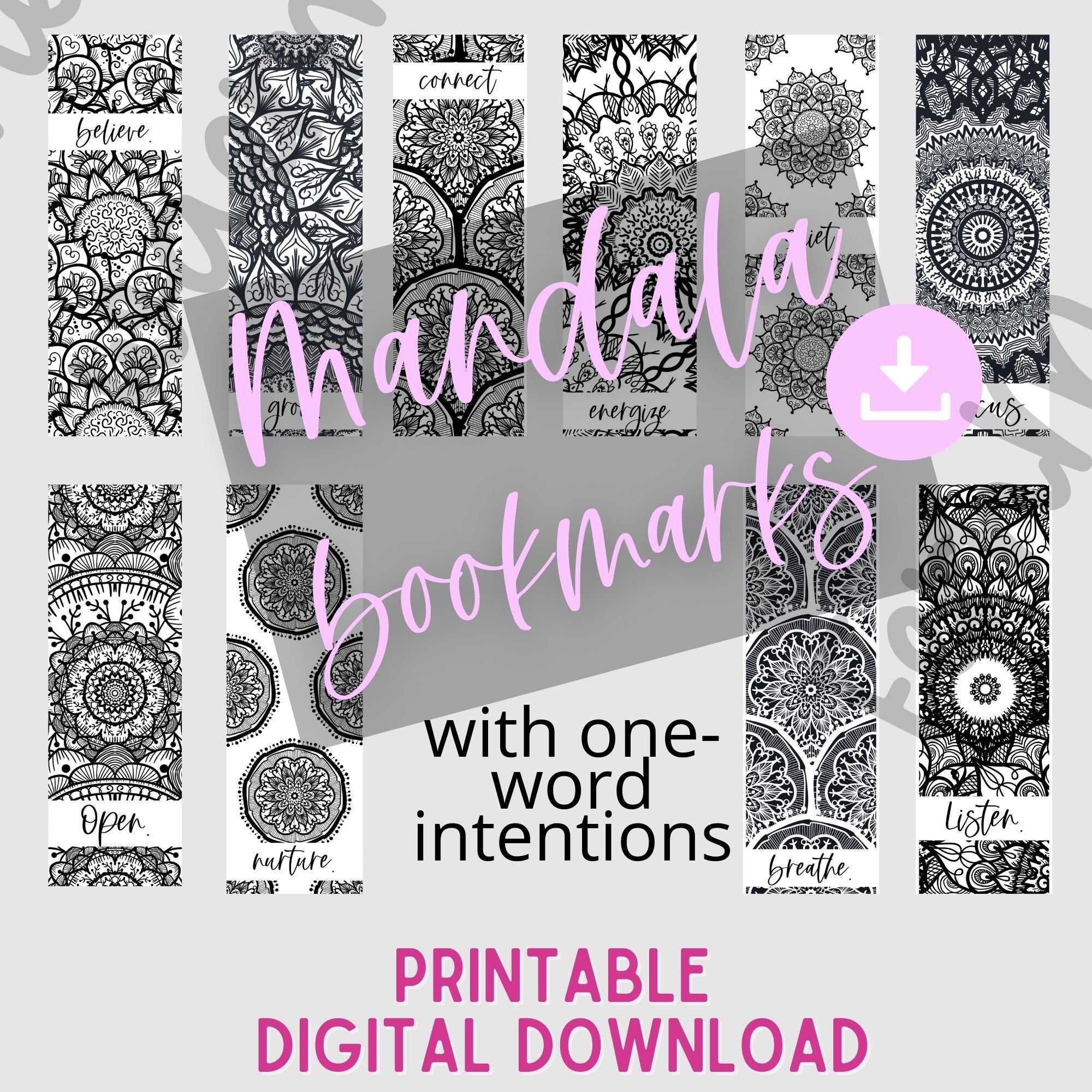 Mandala Bookmarks Set of 10 - Mandala Bookmarks With Single Word ...