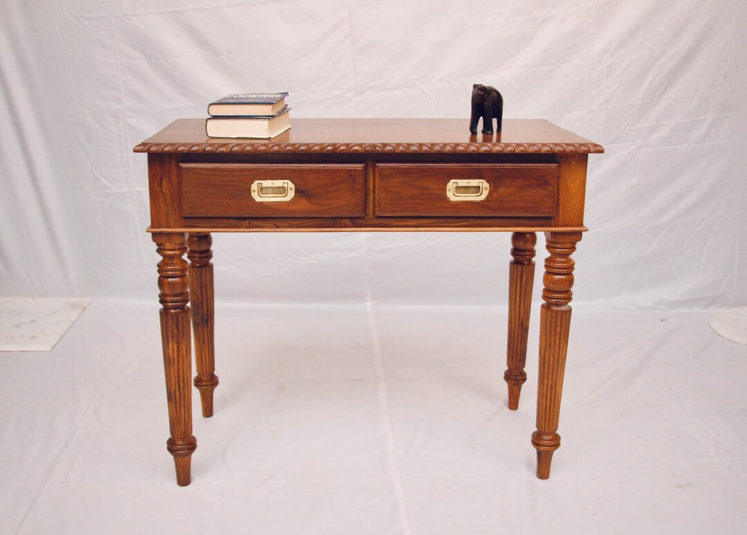 Solid Teak Colonial Writing Table Handcrafted in India With Details - Etsy