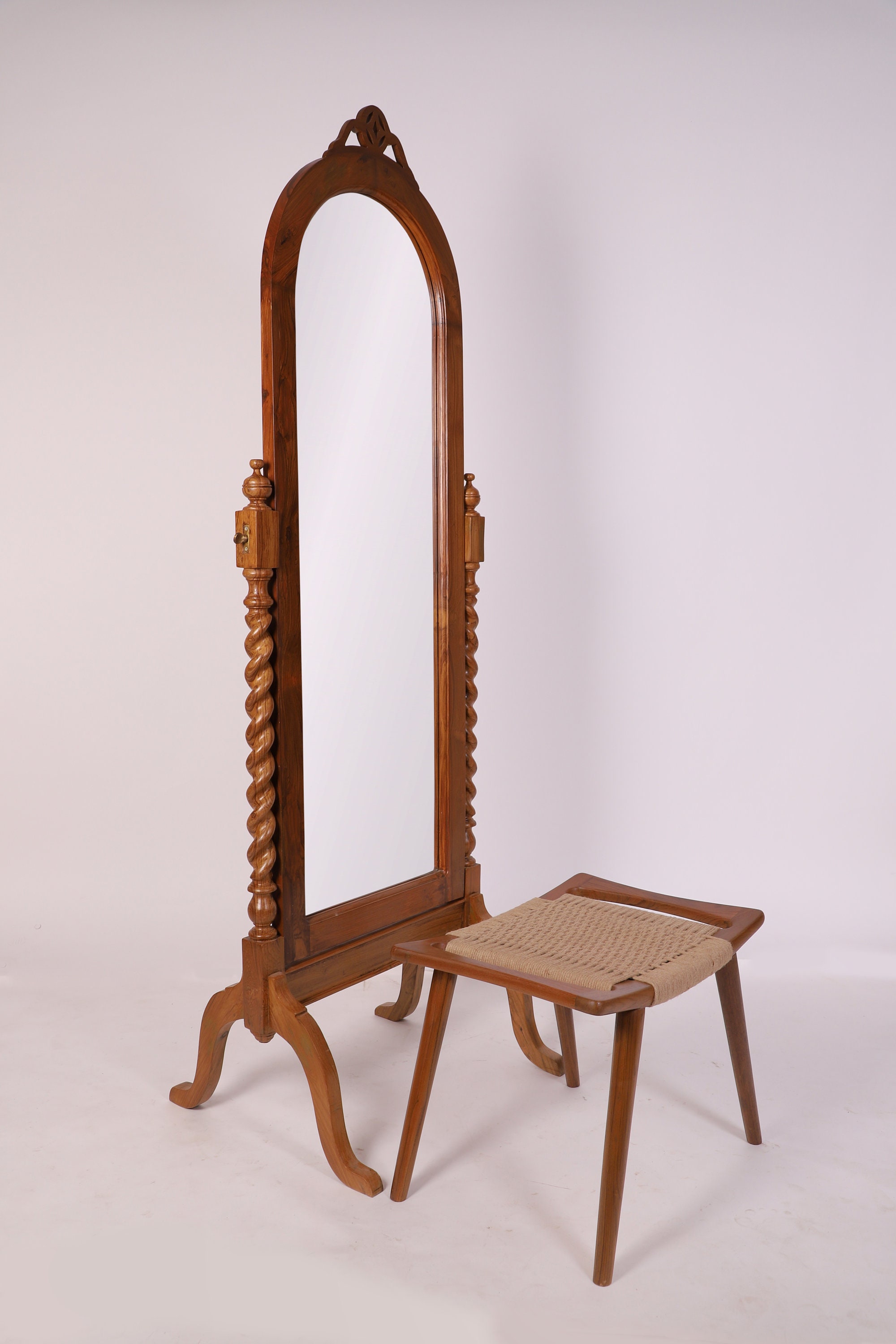 Solid Teak a Free Standing Colonial Mirror With Jacobian | Etsy