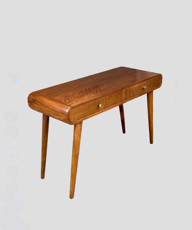 Midcentury Curve Edges Writing Table,desk With Fluted Door Front ...