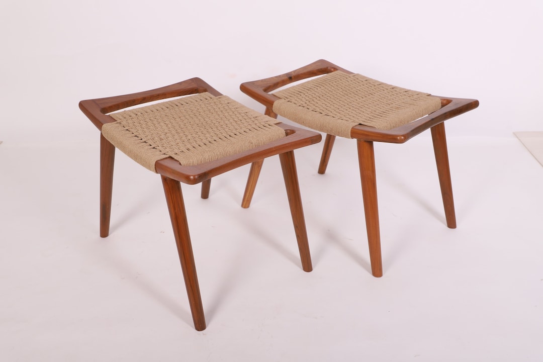 Pair of Hans Wegner Inspired Stool Handcrafted in India in Solid Teak ...