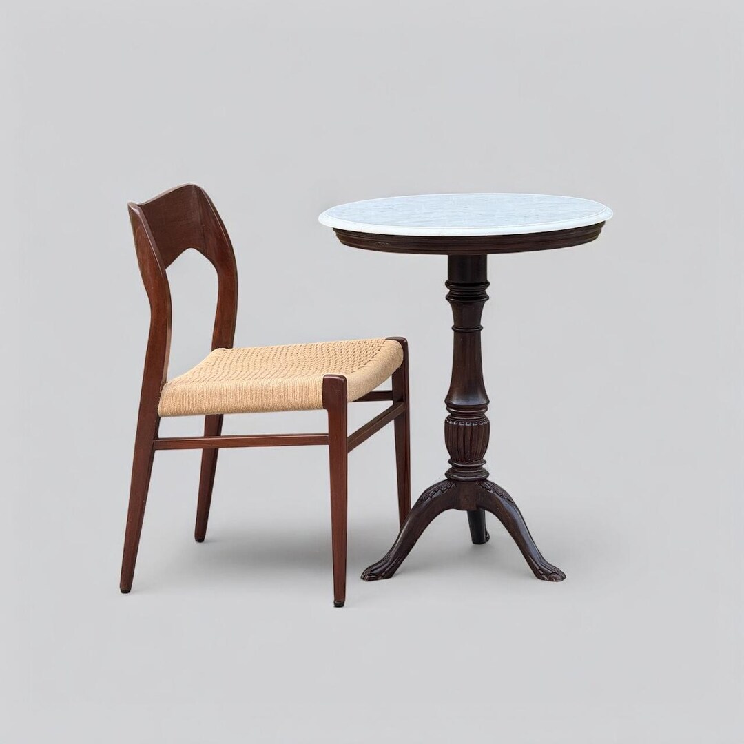 Solid Teak Victorian Style Breakfast/dining Table With Marbletop ...