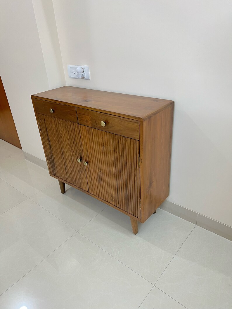 Solid Teak Mid Century Fluted Doors Storage Cabinet - Etsy