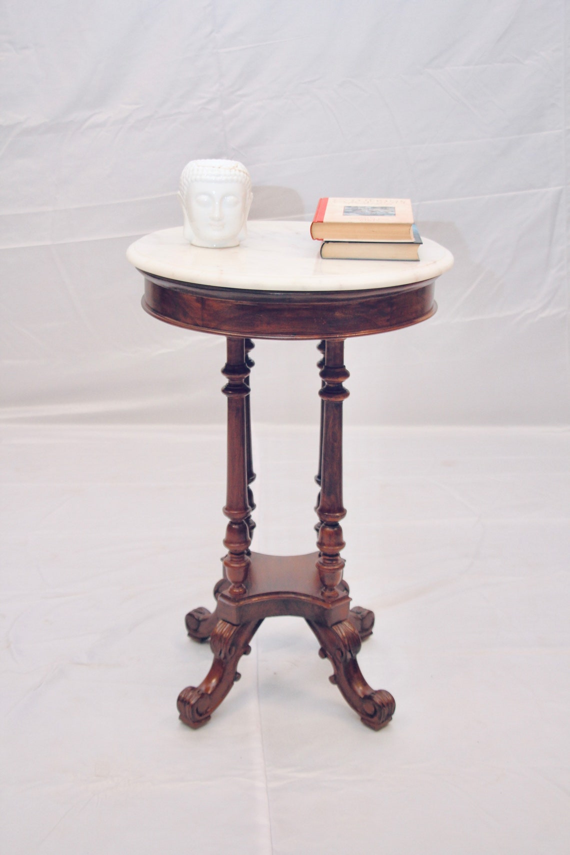 Teakwood Marble Side Table With Scroll Legs Handcrafted in India - Etsy