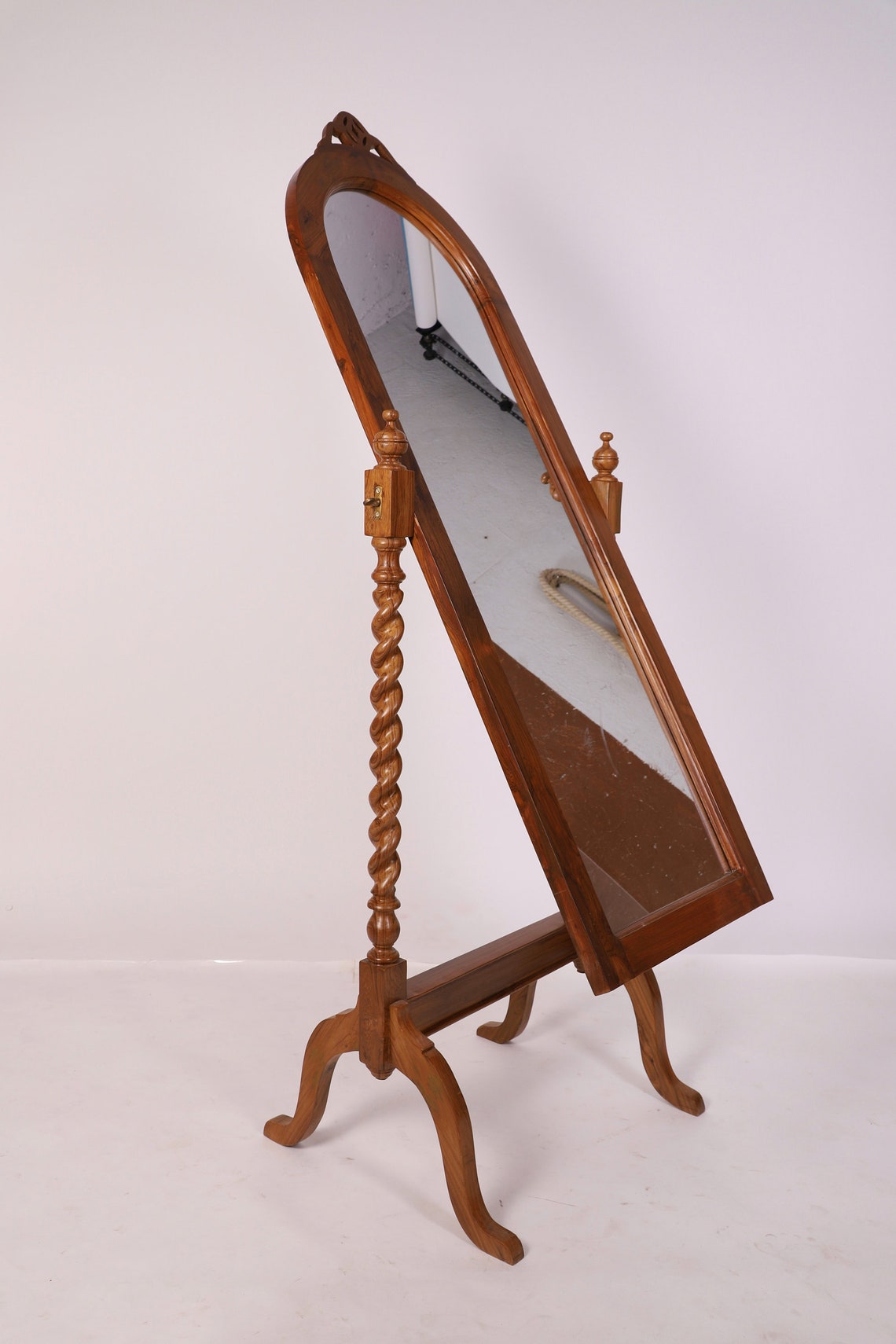 Solid Teak a Free Standing Colonial Mirror With Jacobian | Etsy