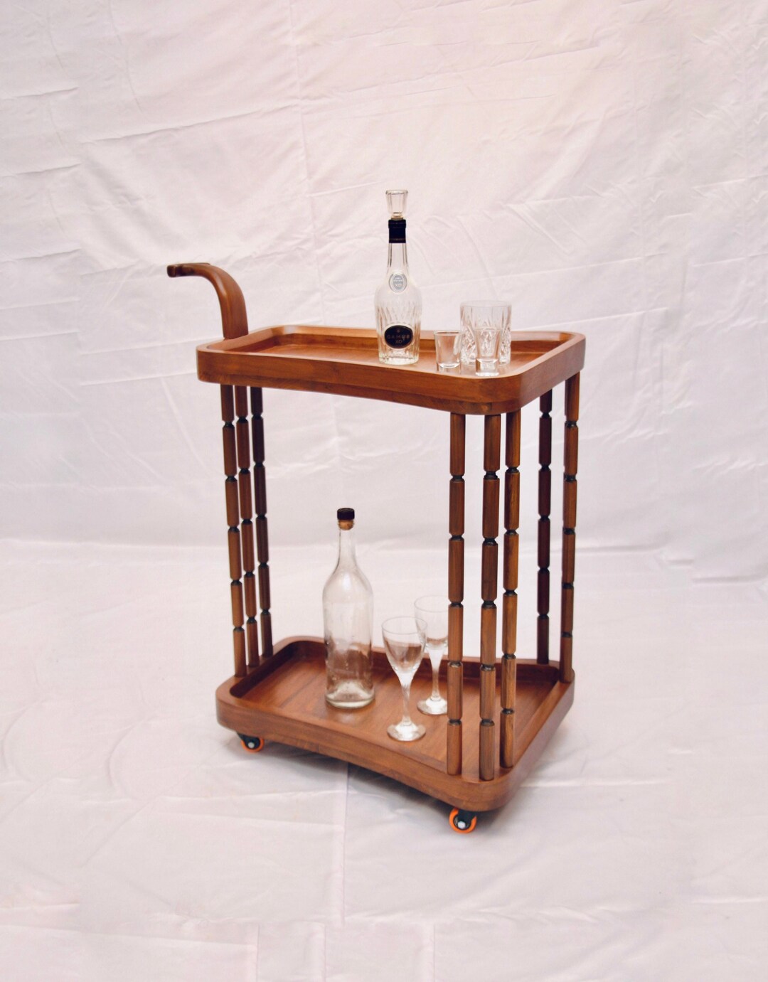 Solid Teak Trolly in Vintage Retro Style,indian Handmade Teakwood ...