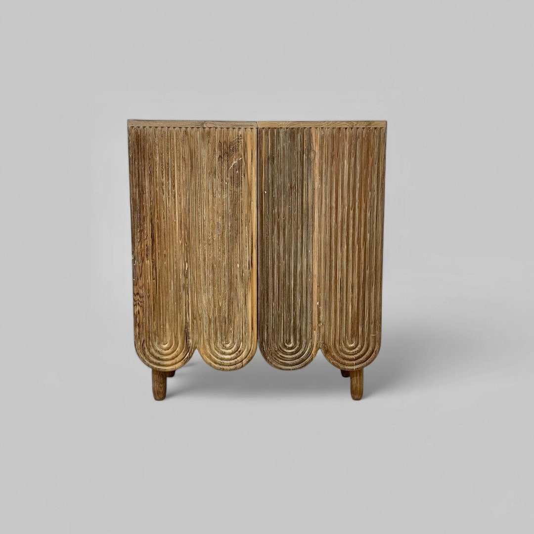 Solid Teak Midcentury Fluted Doors Storage Cabinet,cansole in White ...