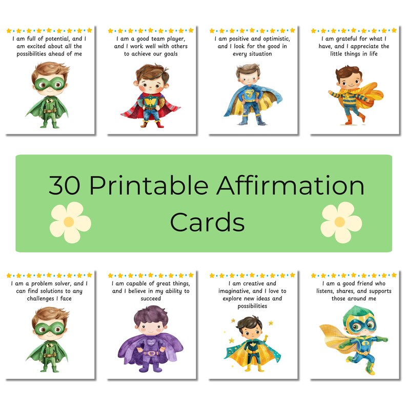 30 Children Printable Positive Affirmation Cards | Set of 30 Boys ...