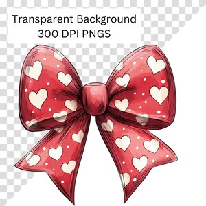 8 Valentine's Day Coquette Bows PNG Clipart Red and Pink Heart Bows for ...