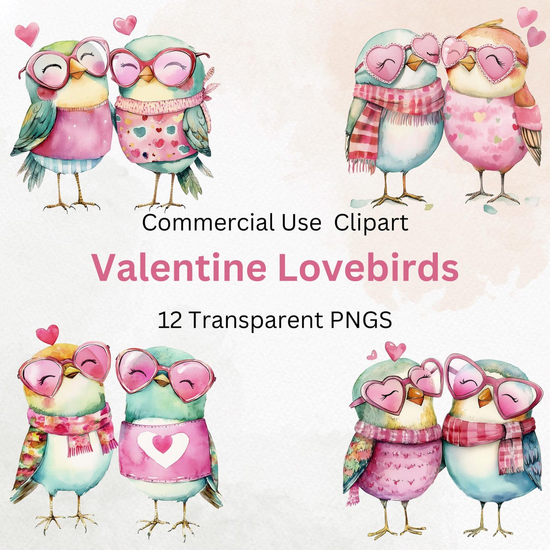 Birds Valentine's Day Clipart Watercolor Valentine Lovebirds Png Pink ...
