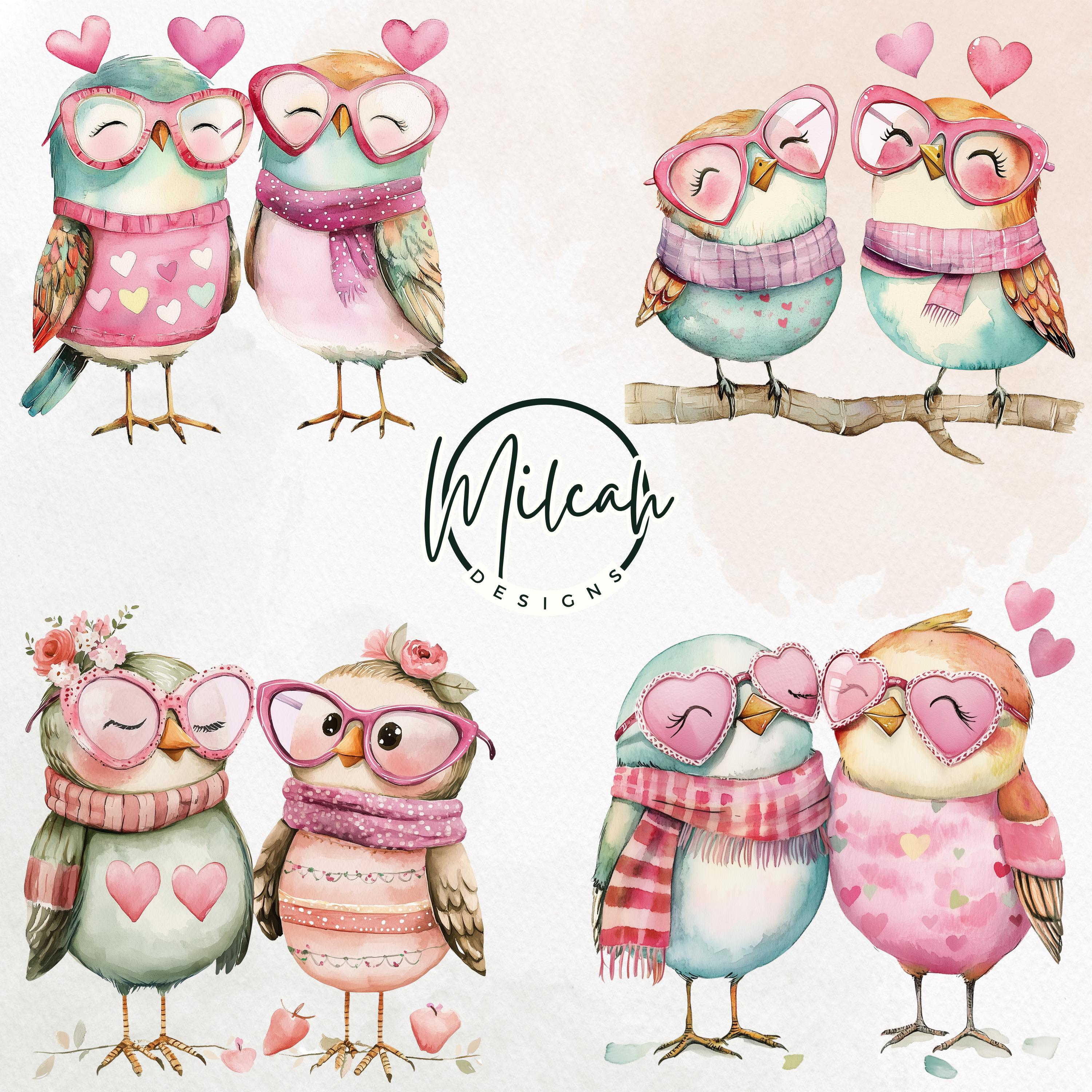 Birds Valentine's Day Clipart Watercolor Valentine Lovebirds Png Pink ...