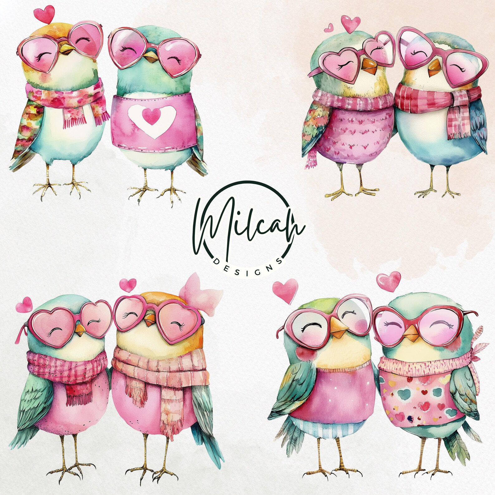 Birds Valentine's Day Clipart Watercolor Valentine Lovebirds Png Pink ...