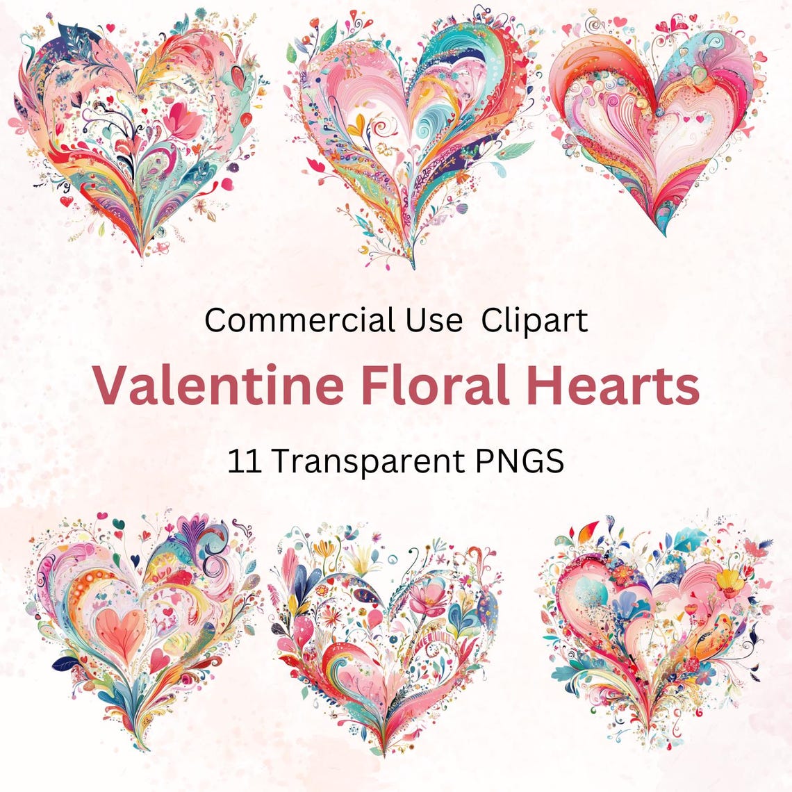 11 Floral Valentine's Day Clipart | Watercolor Heart | Valentine Hearts ...