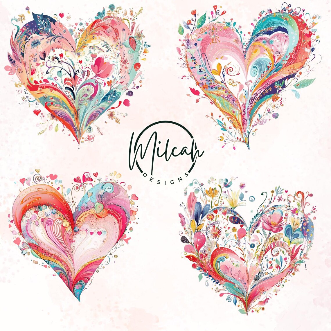11 Floral Valentine's Day Clipart | Watercolor Heart | Valentine Hearts ...