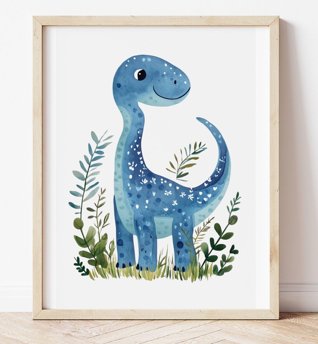 Blue Dinosaur Nursery Wall Art Set of 3, Cute Kids Room Decor, Baby ...
