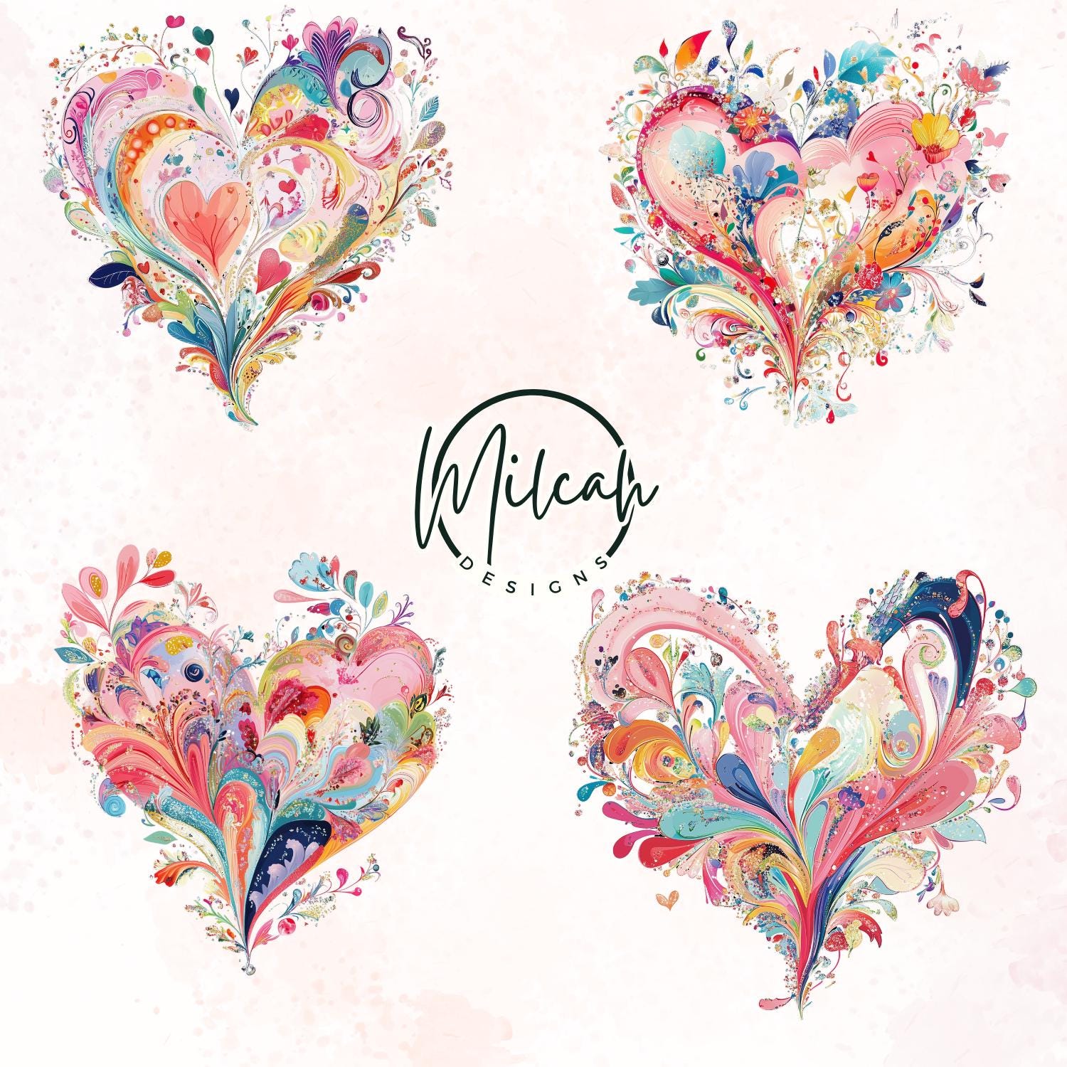 11 Floral Valentine's Day Clipart | Watercolor Heart | Valentine Hearts ...