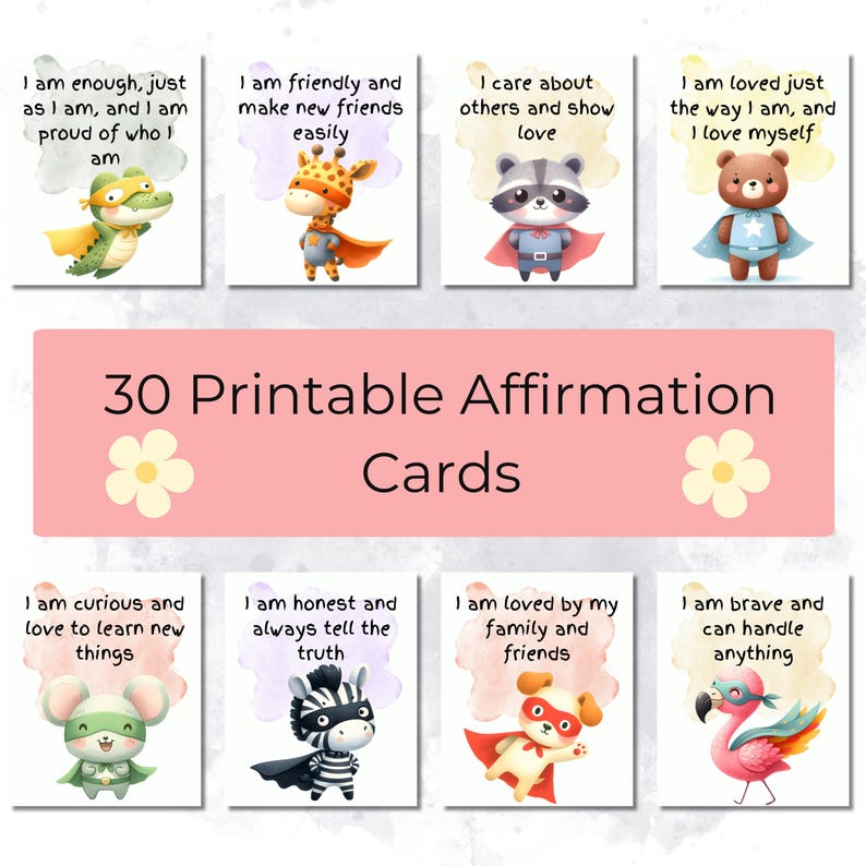 Children's Printable Positive Affirmation Cards Set of 30 Kids ...