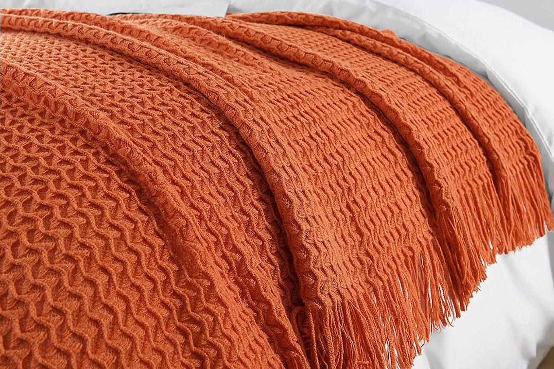 Orange Throw Blanket Knitted Orange Sofa Throw Orange Bed - Etsy UK