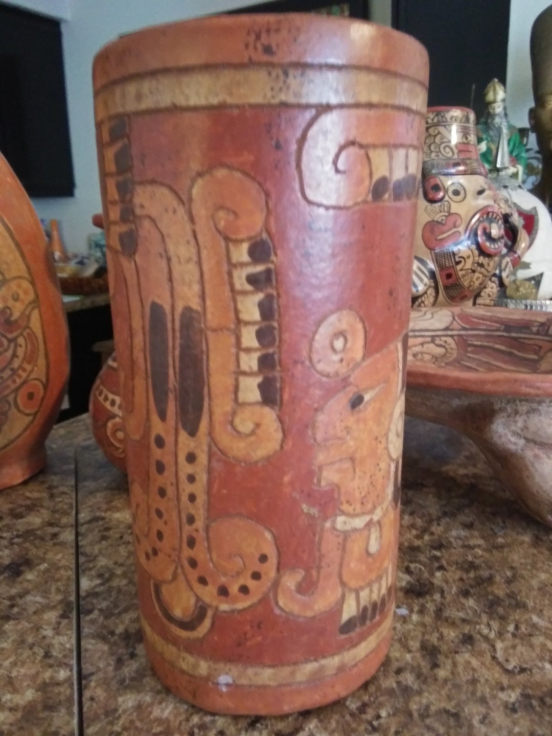 Mayan Cylinder Vase 1960's Painted Mexico - Etsy