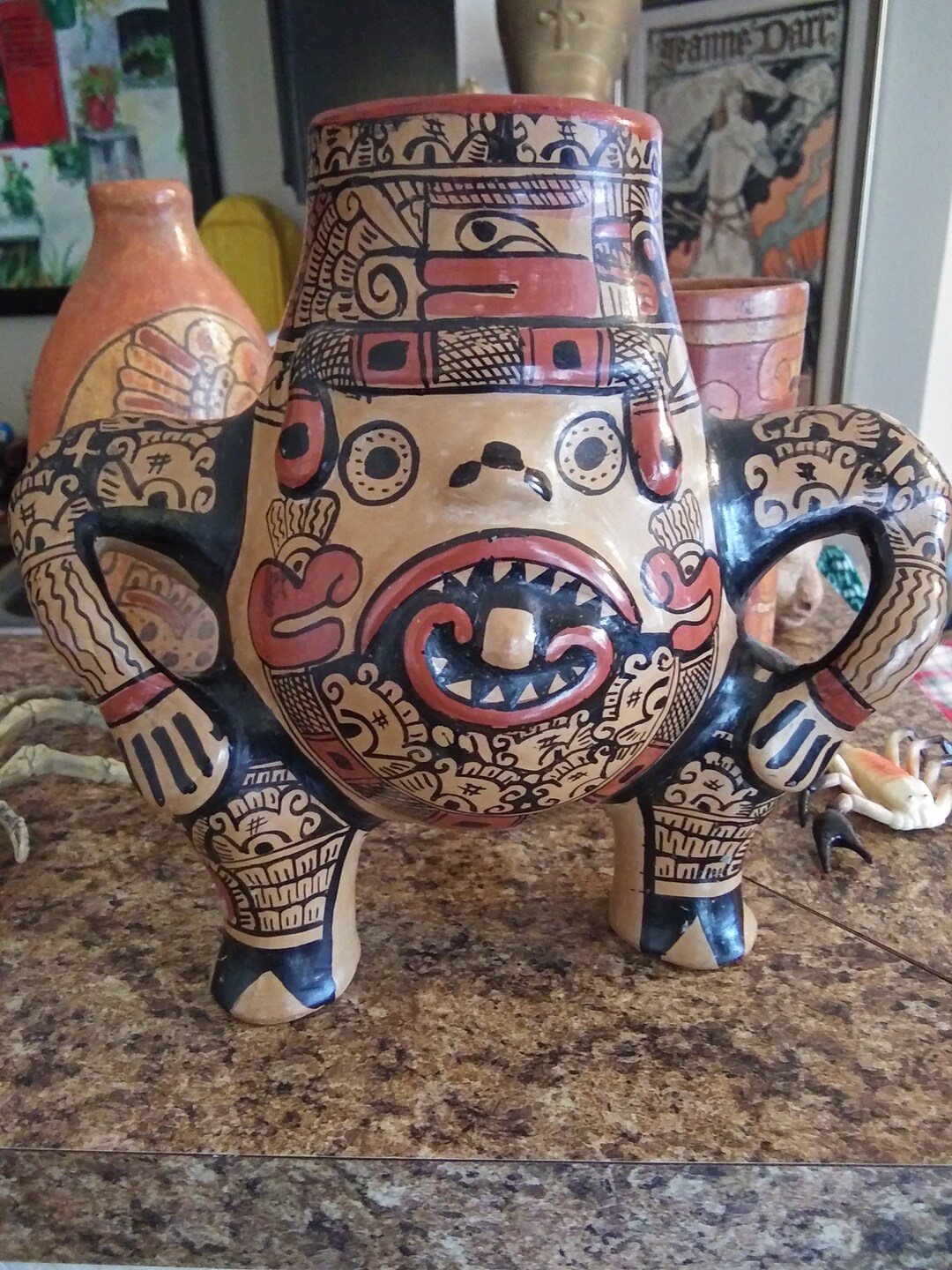 Mayan Rattle Pot 1980's Painted Mexico - Etsy