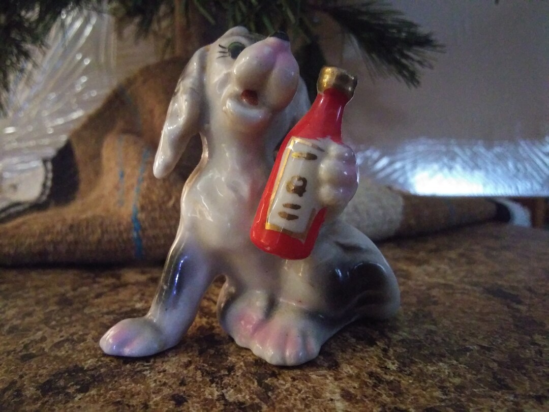 Japan Vintage Porcelain Dog With Bottle - Etsy