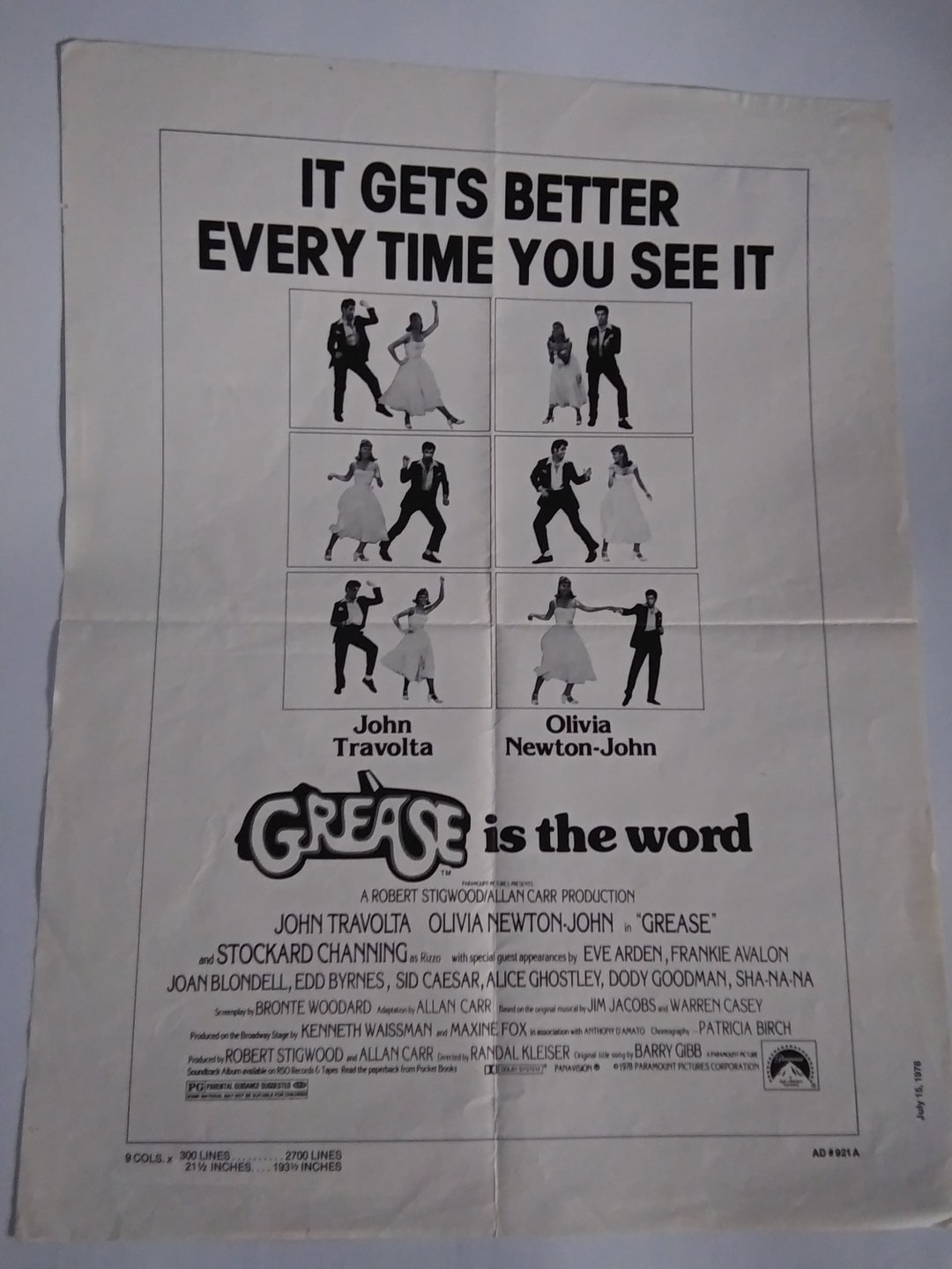 Grease Motion Picture Advertising Press Poster - Etsy