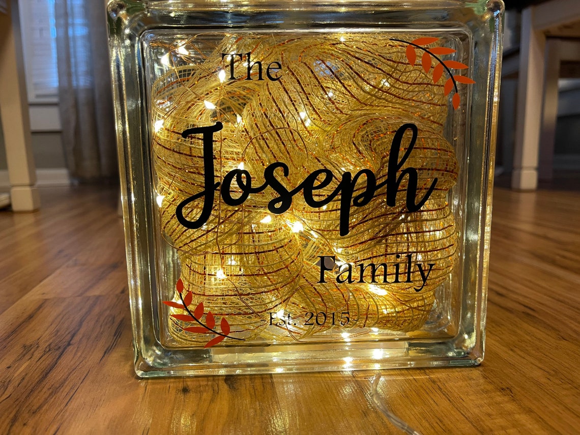 Fall Family Glass Block With Lights - Etsy
