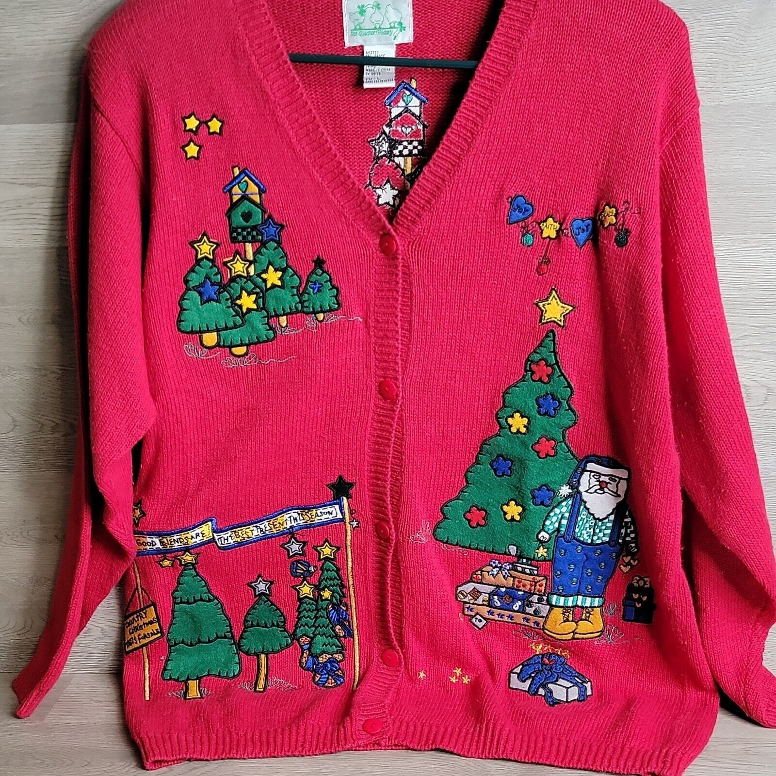 Vintage QUACKER FACTORY knot cardigan sweater Irish clover embroidery ...