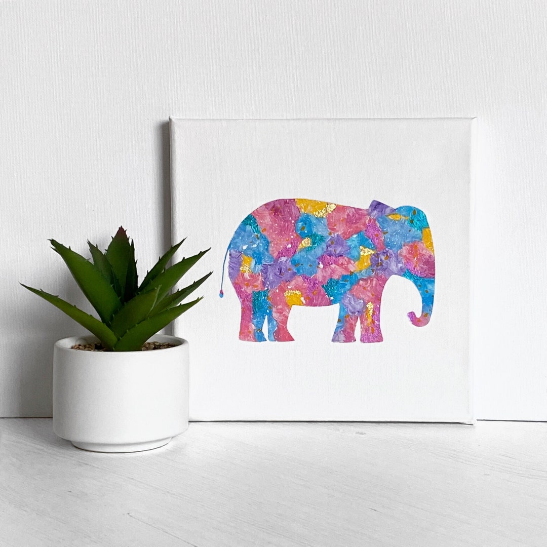 Pink and Blue Elephant Canvas Painting Girls Bedroom Decor - Etsy