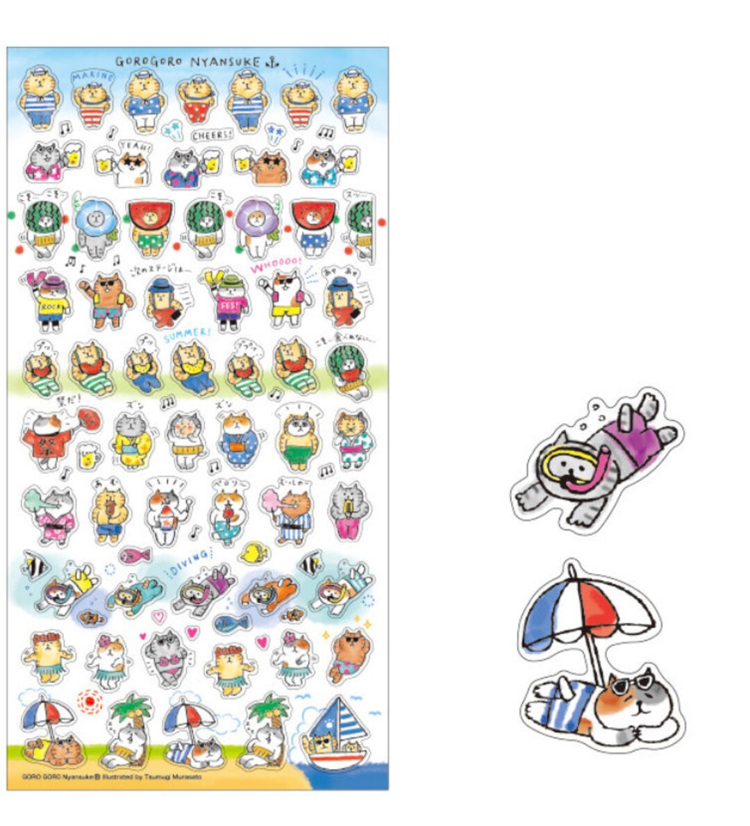 Authentic Japan Gorogoro Nyansuke Summer Edition Sticker Sheet - Etsy