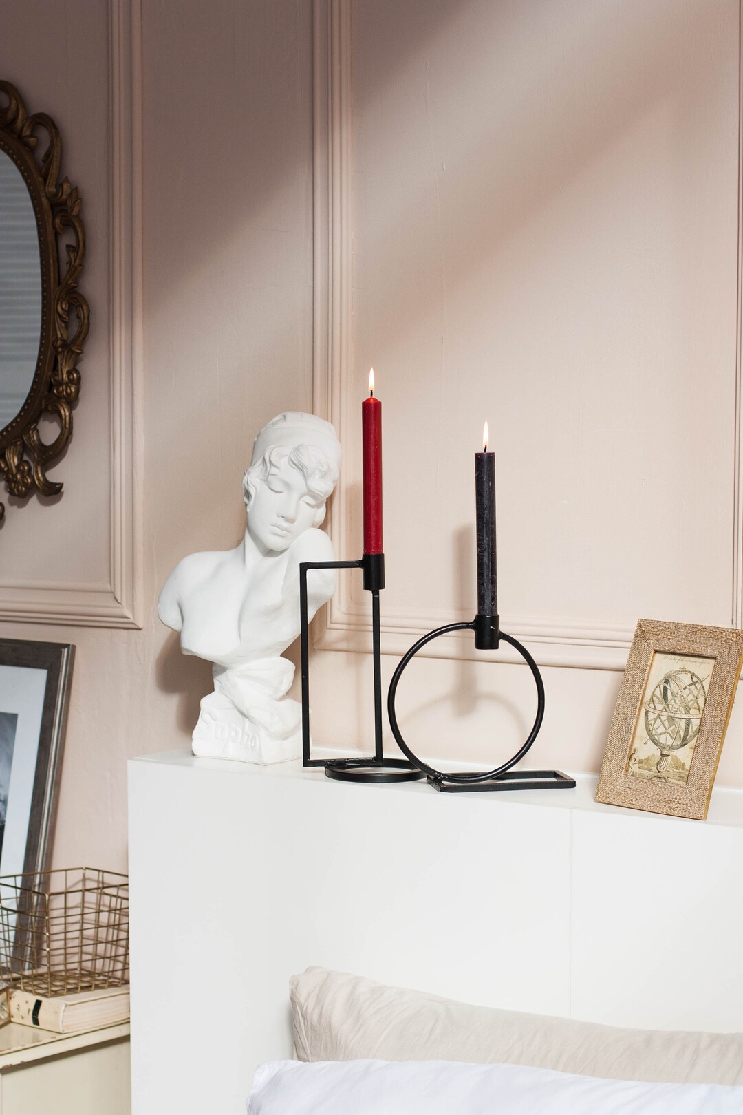 Modern Black Metal Candlestick Set: Geometric Taper Candle Holders ...